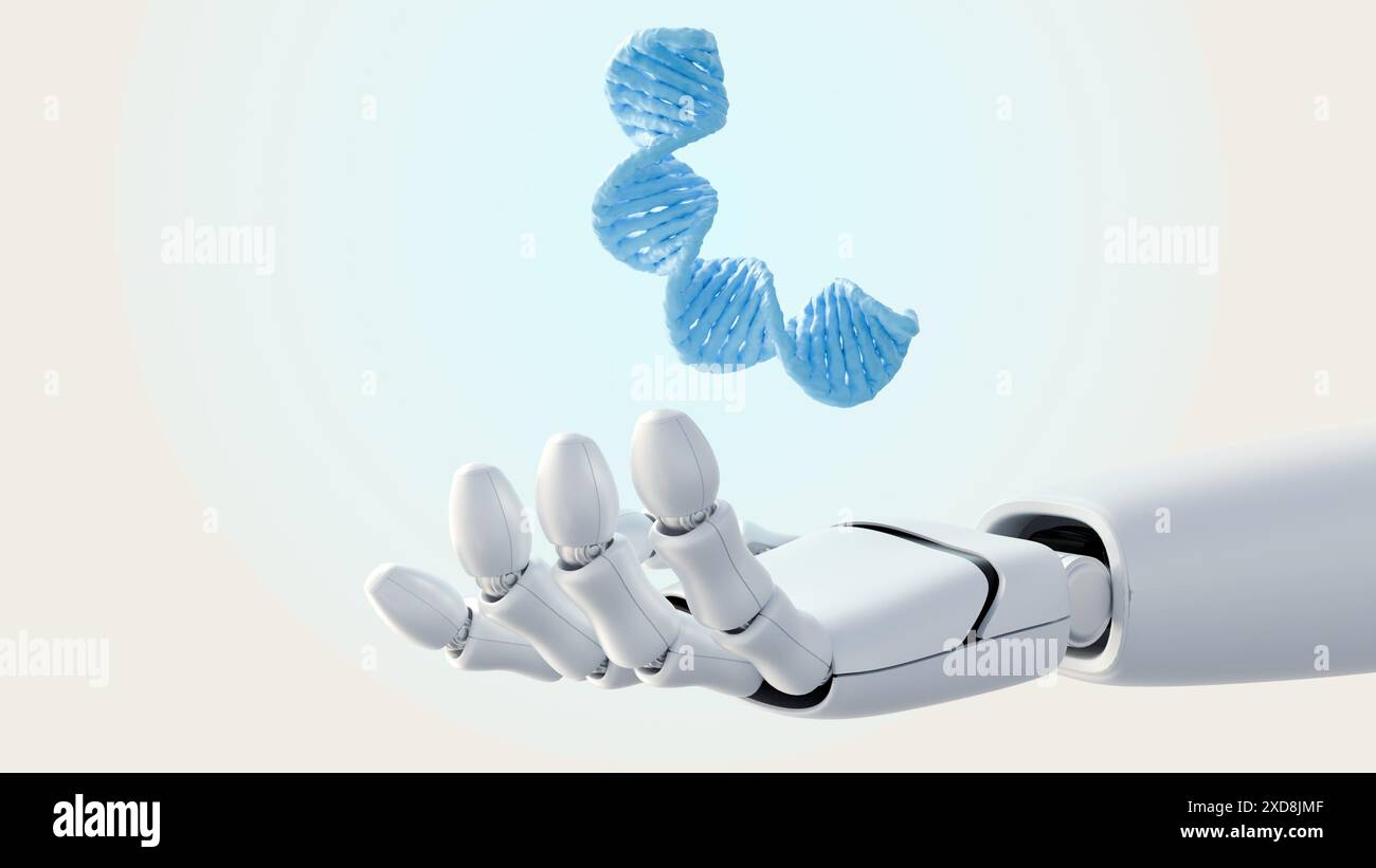 3d rendering of robotic hand and a floating DNA helix Stock Photo - Alamy