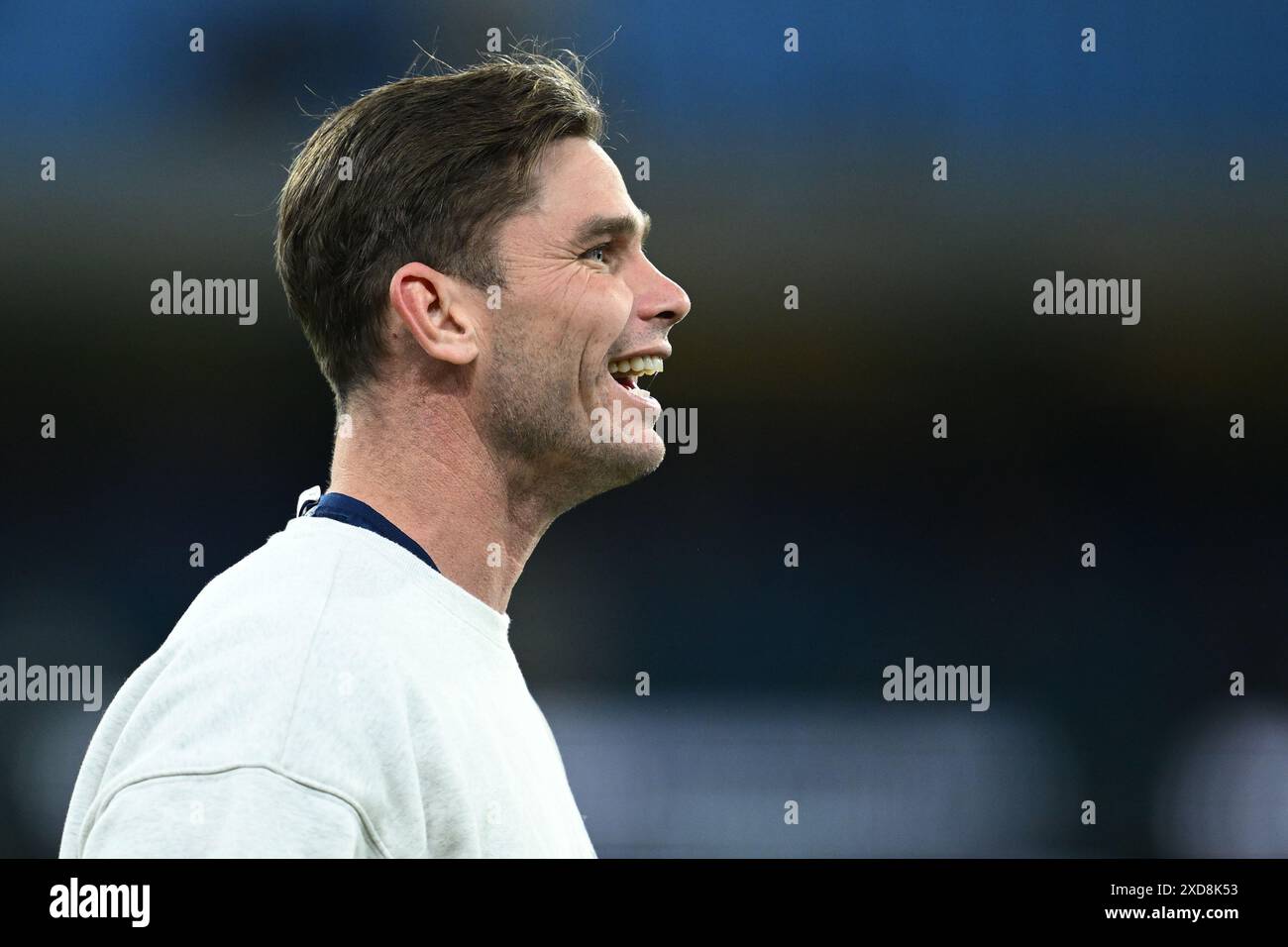 Melbourne, Australia. 21st June, 2024. Tom Hawkins of Geelong warms up ...