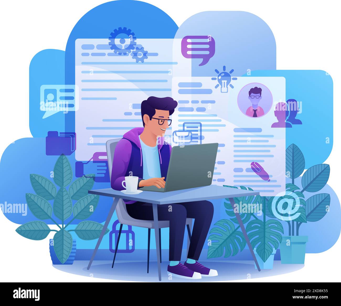 Man Laptop Resume CV Job Search Online Cartoon Stock Vector Image & Art ...