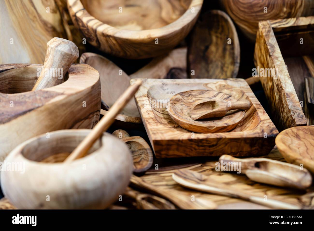 Kitchen Hardware made of olive wood Stock Photo - Alamy