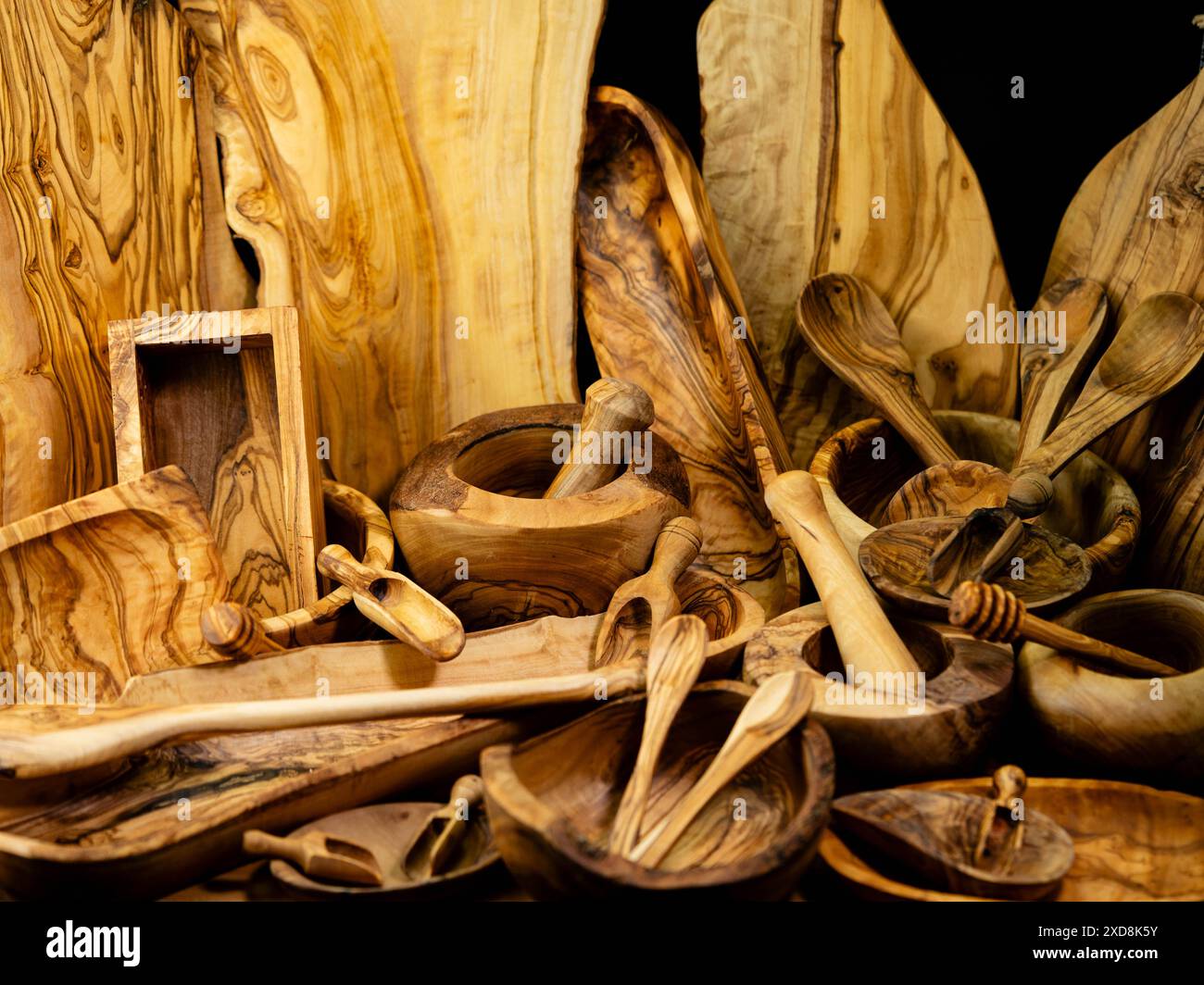 Kitchen Hardware made of olive wood Stock Photo - Alamy