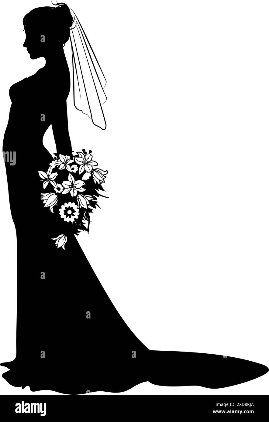 Bride Bridal Wedding Dress Silhouette Woman Design Stock Vector Image ...