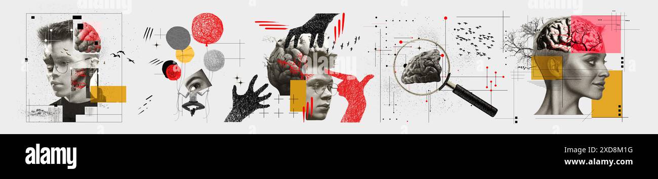 Contemporary art collage. Human mind and cognitive processes through ...
