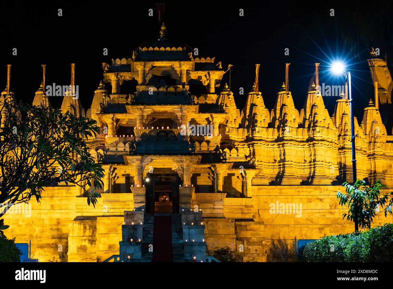 illuminated ancient unique temple architecture at night from different ...