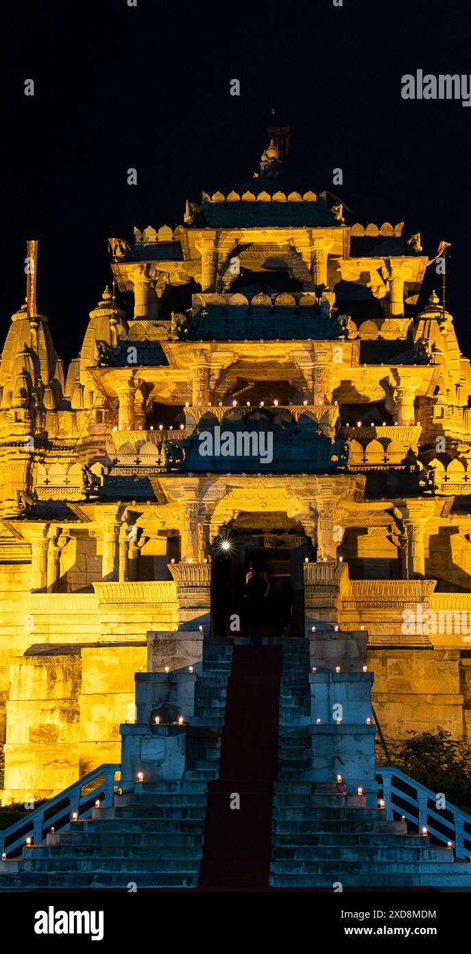 illuminated ancient unique temple architecture at night from different ...