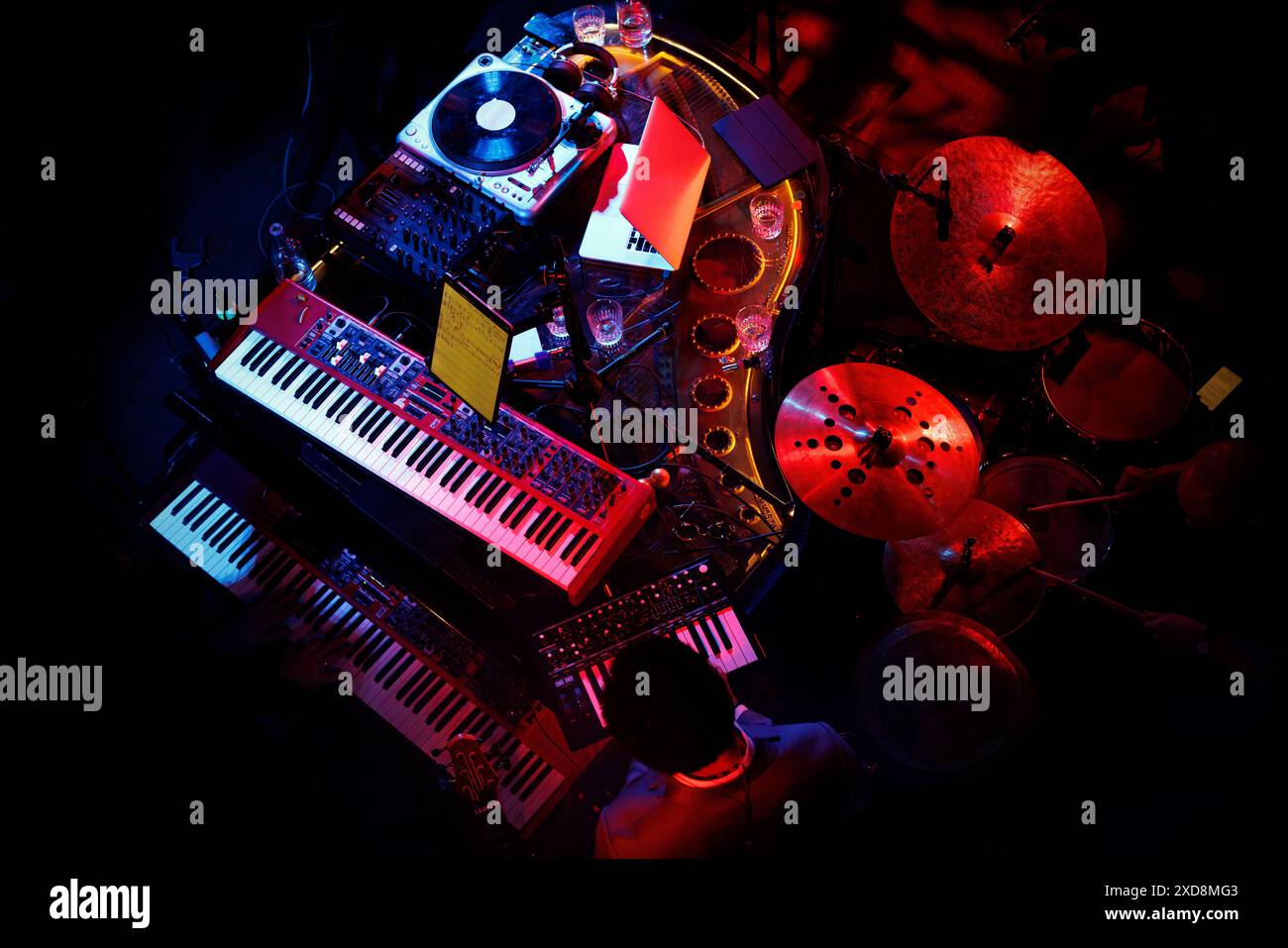 Musical instruments set and music equipment before the music band ...