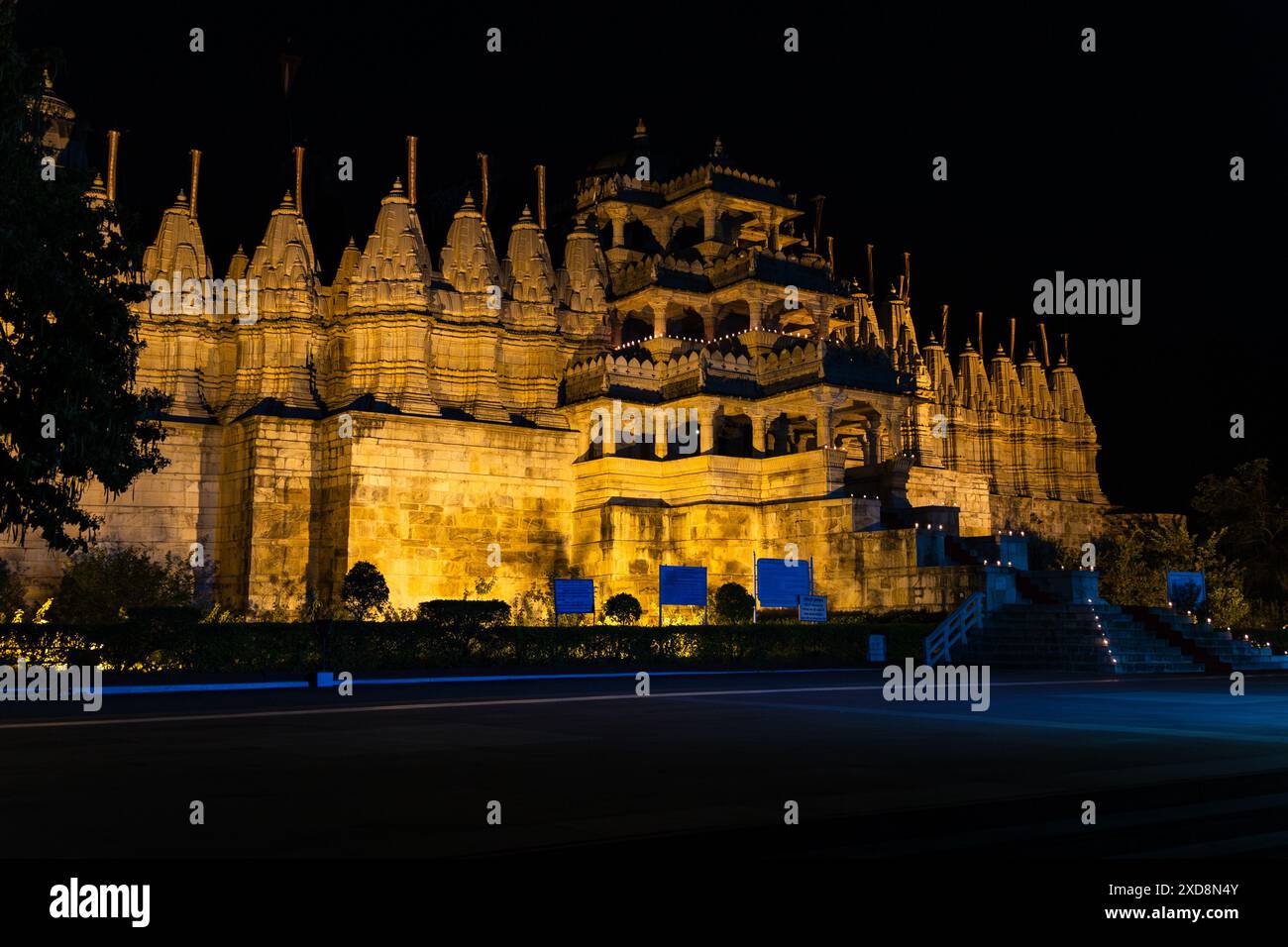 illuminated ancient unique temple architecture at night from different ...