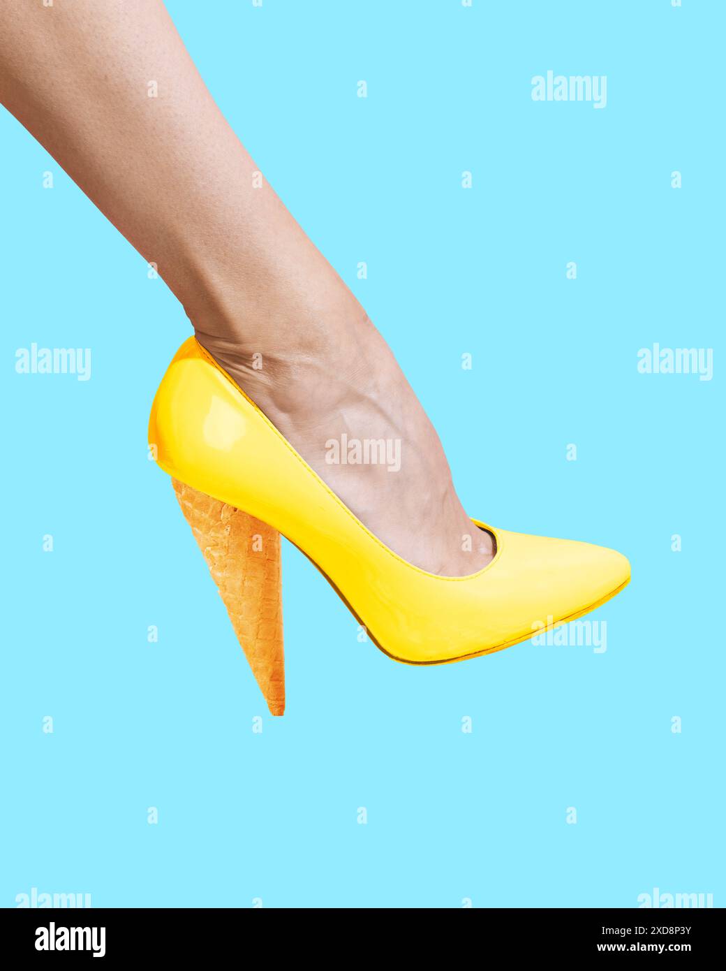 Contemporary art collage. Sweet Steps. Woman's foot wearing high heeled ...