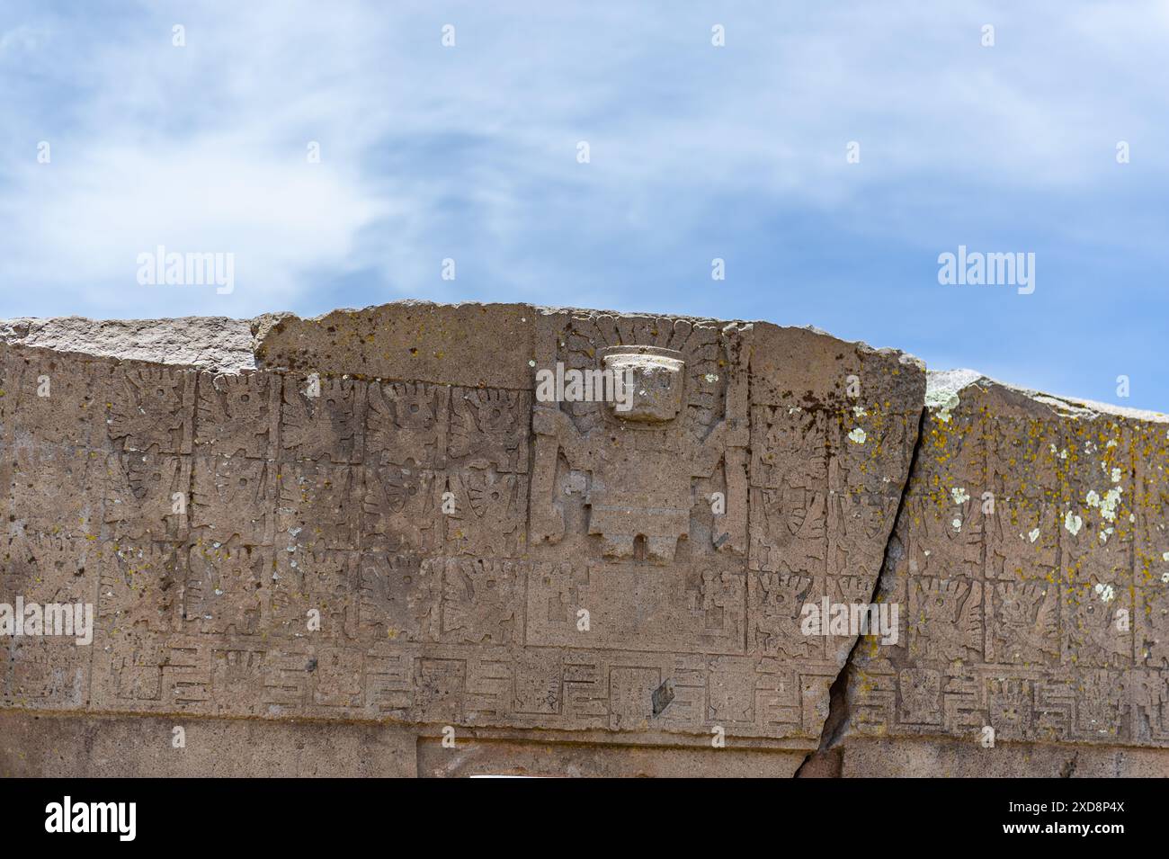 Carved stone at the Puerta del Sol in Tihuanacu, Bolivia Stock Photo ...