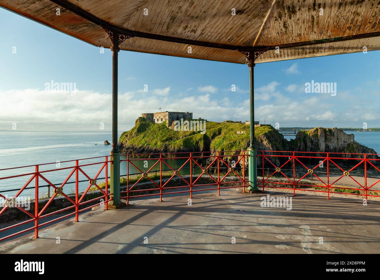 Summer morning at the Bandstand in Tenby, Pembrokeshire, Wales. St ...
