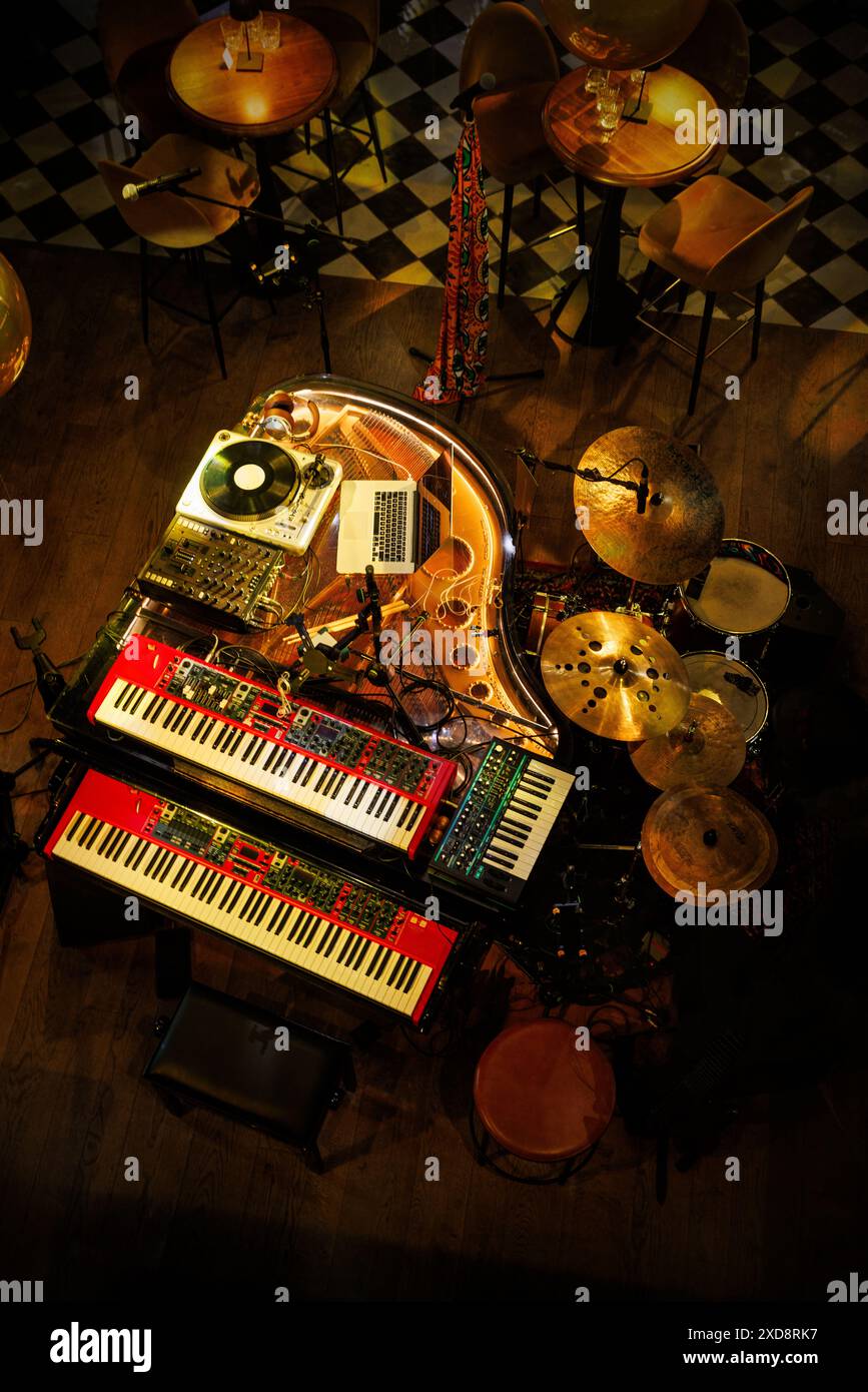 Musical instruments set and music equipment in a music bar Stock Photo ...