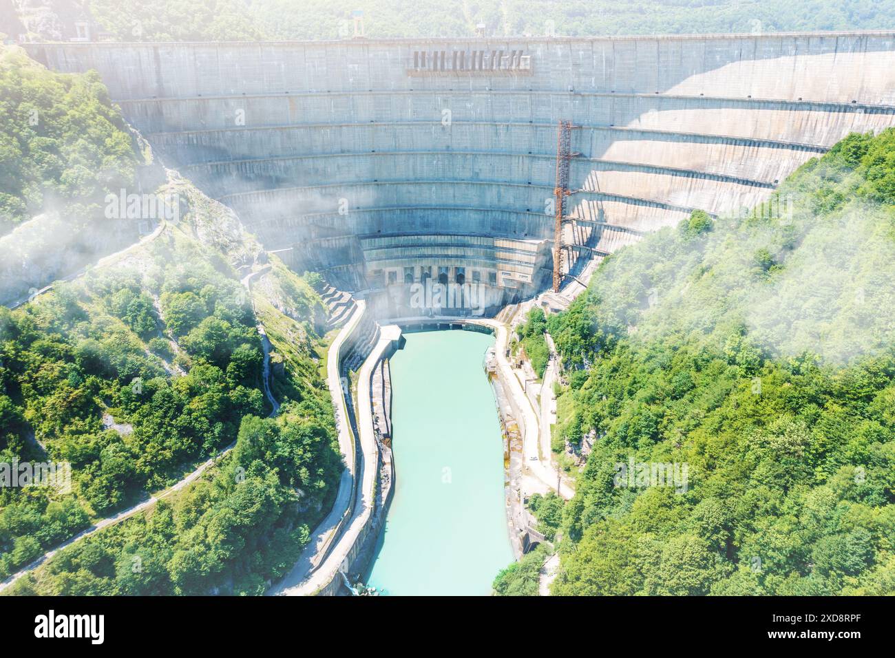 Inguri hydroelectric power plant in Georgia. Aerial view from drone of ...