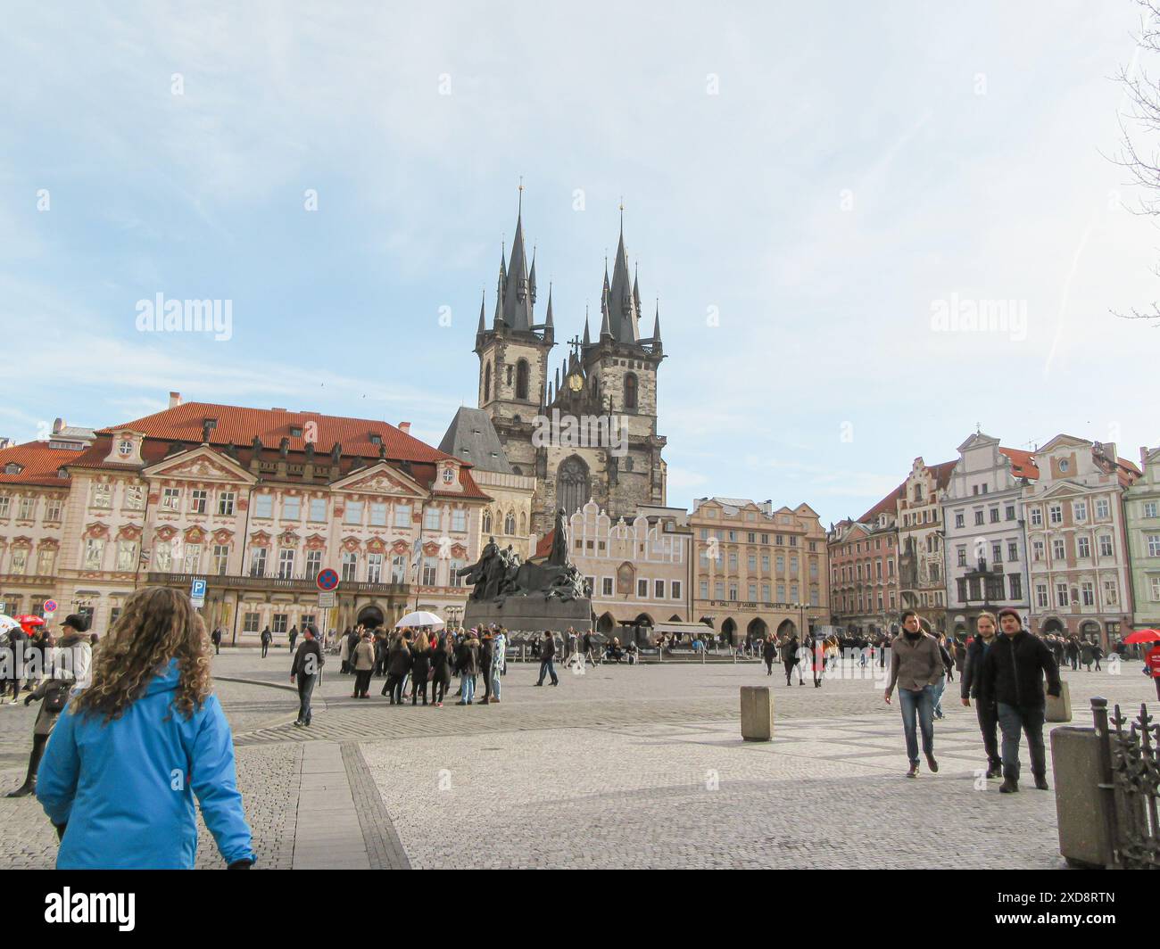 Busy town square with historic buildings and a cathedral Stock Photo ...