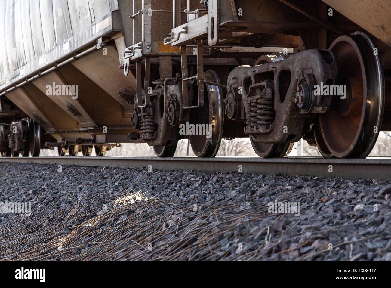 Close-up of train wheels on rail Stock Photo - Alamy