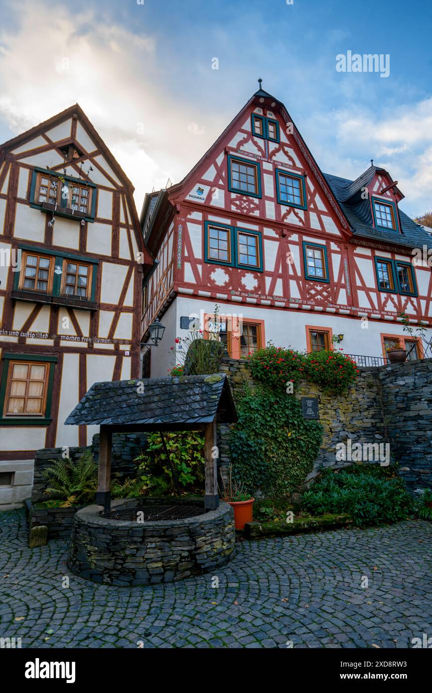 Traditional german houses on a street in Bacharach village, Germany ...