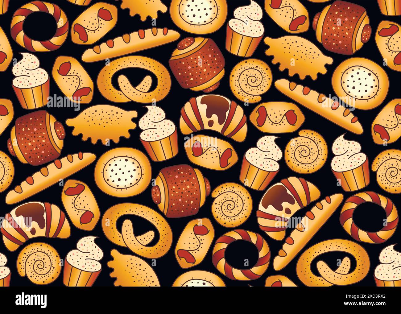 Bakery products on black Stock Vector Images - Alamy