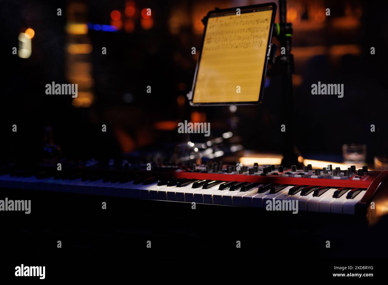 Electronic Keyboard with Stage Lights. Moody Lighting Over Keyboard and ...