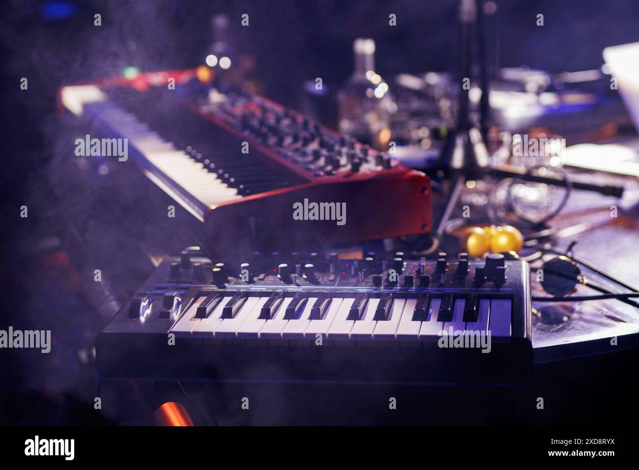 Electronic Keyboard with Stage Lights. Moody Lighting Over Keyboard and ...