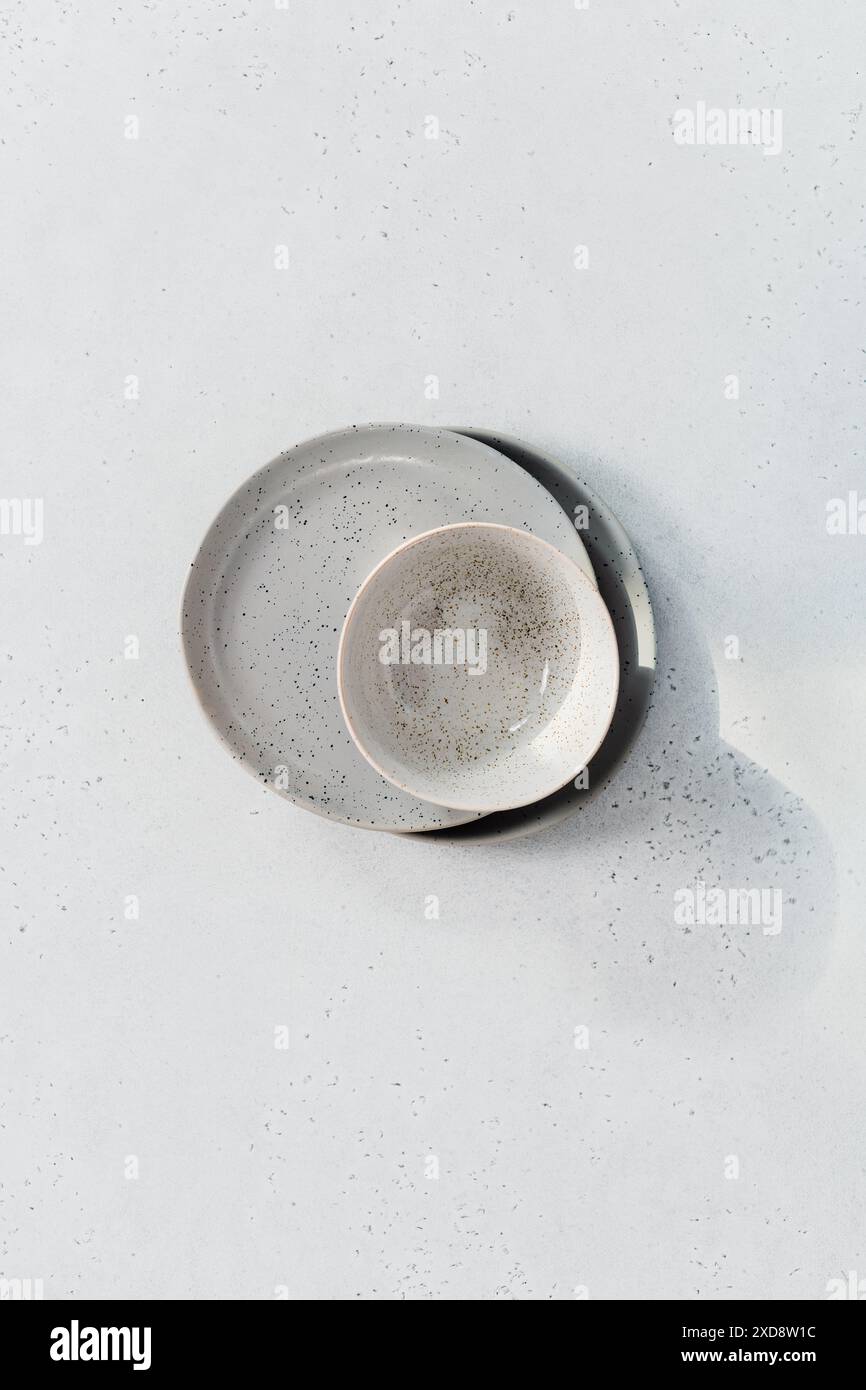 Bird's eye view of a table with stoneware dishes Stock Photo - Alamy