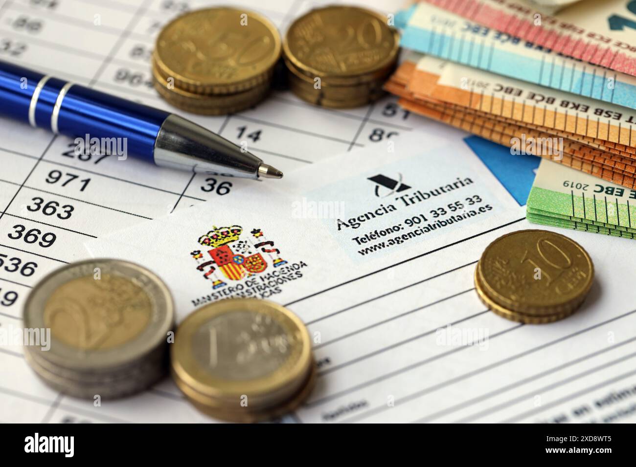 KYIV, UKRAINE - APRIL 20, 2024 Agencia Tributaria logo from blank tax ...