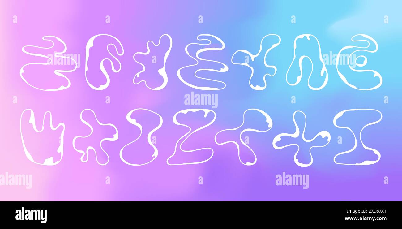 Vector graphic assets set in acid style, retro futuristic background ...
