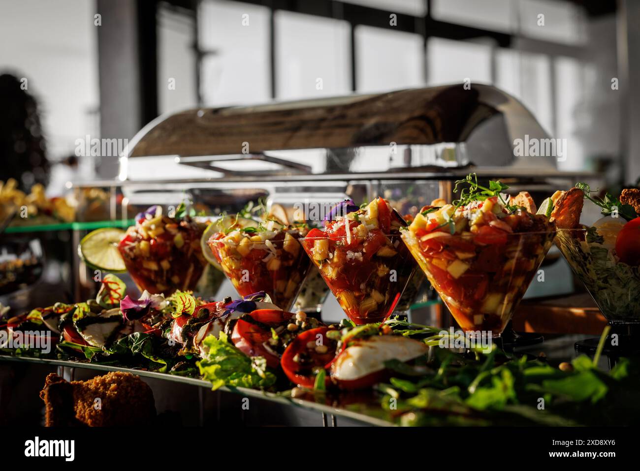Gourmet appetizers elegantly presented on a buffet table, featuring ...