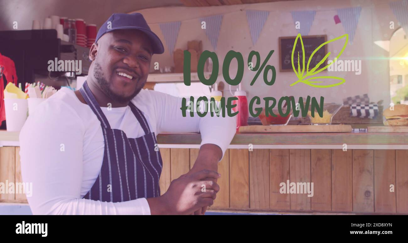 Image of 100 percent home grown over african american man working in ...