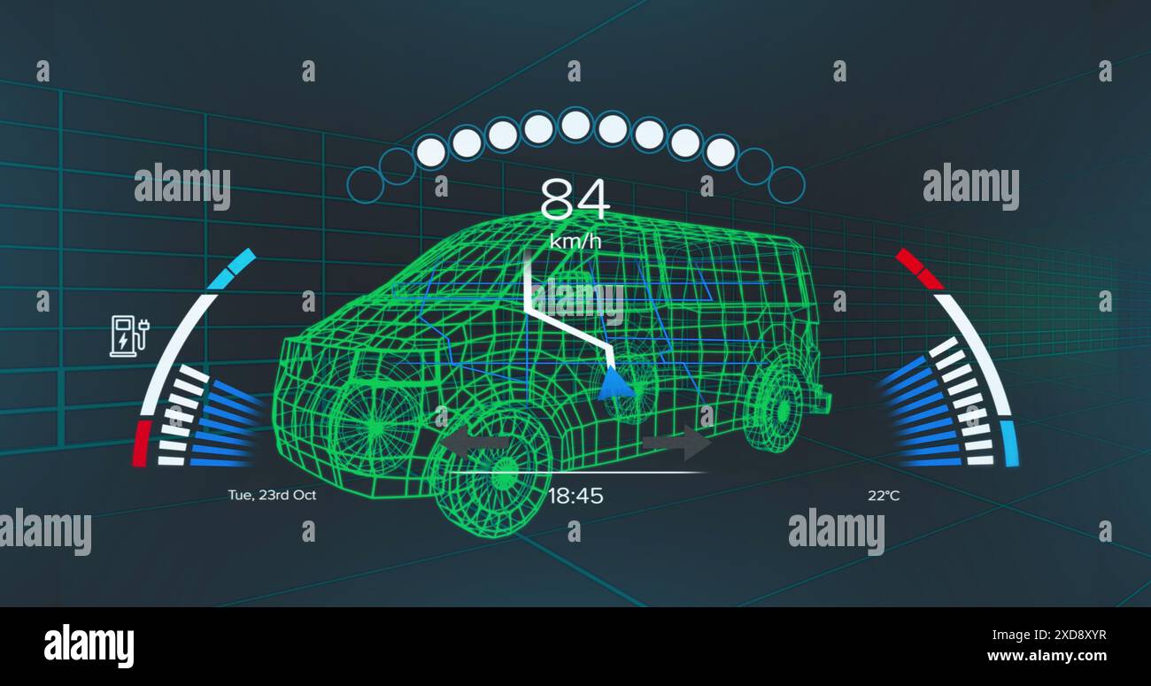 Image of car interface over digital van on black background Stock Photo ...