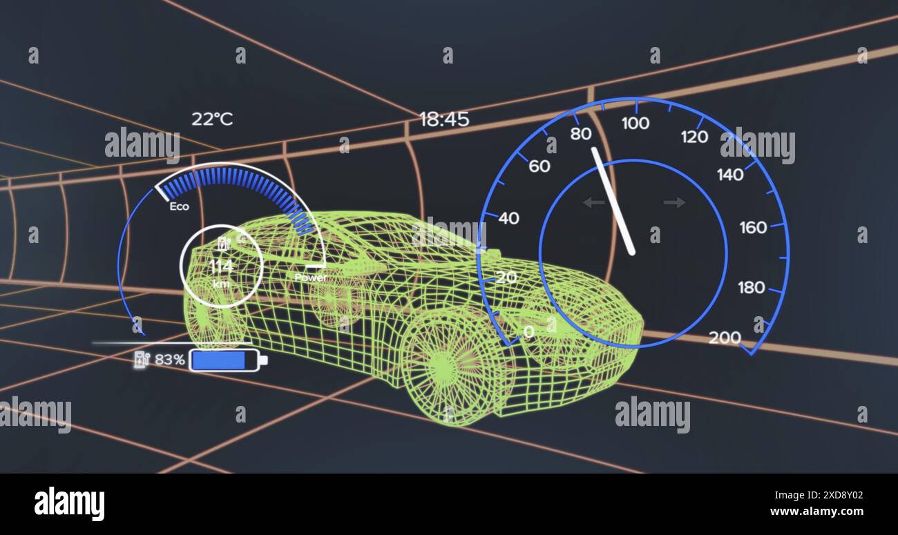 Image of car interface over digital car on black background Stock Photo ...