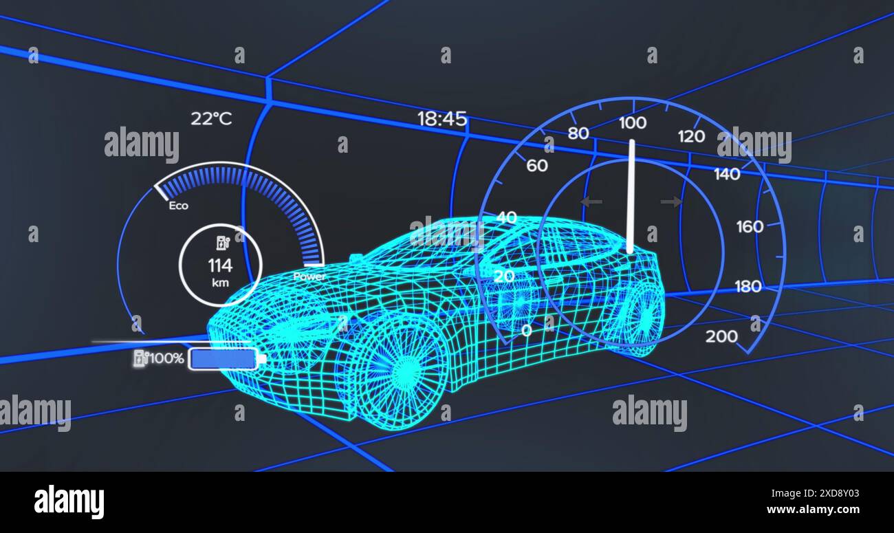 Image of car interface over digital car on black background Stock Photo ...