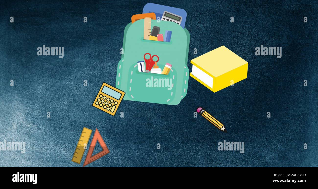 Image of school concept icons falling out of a school bag against ...