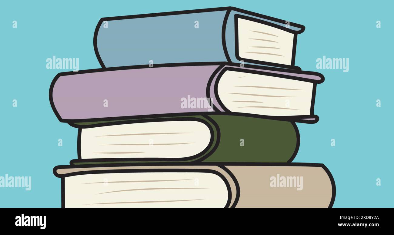 Image of stack of books icons against copy space on blue background ...