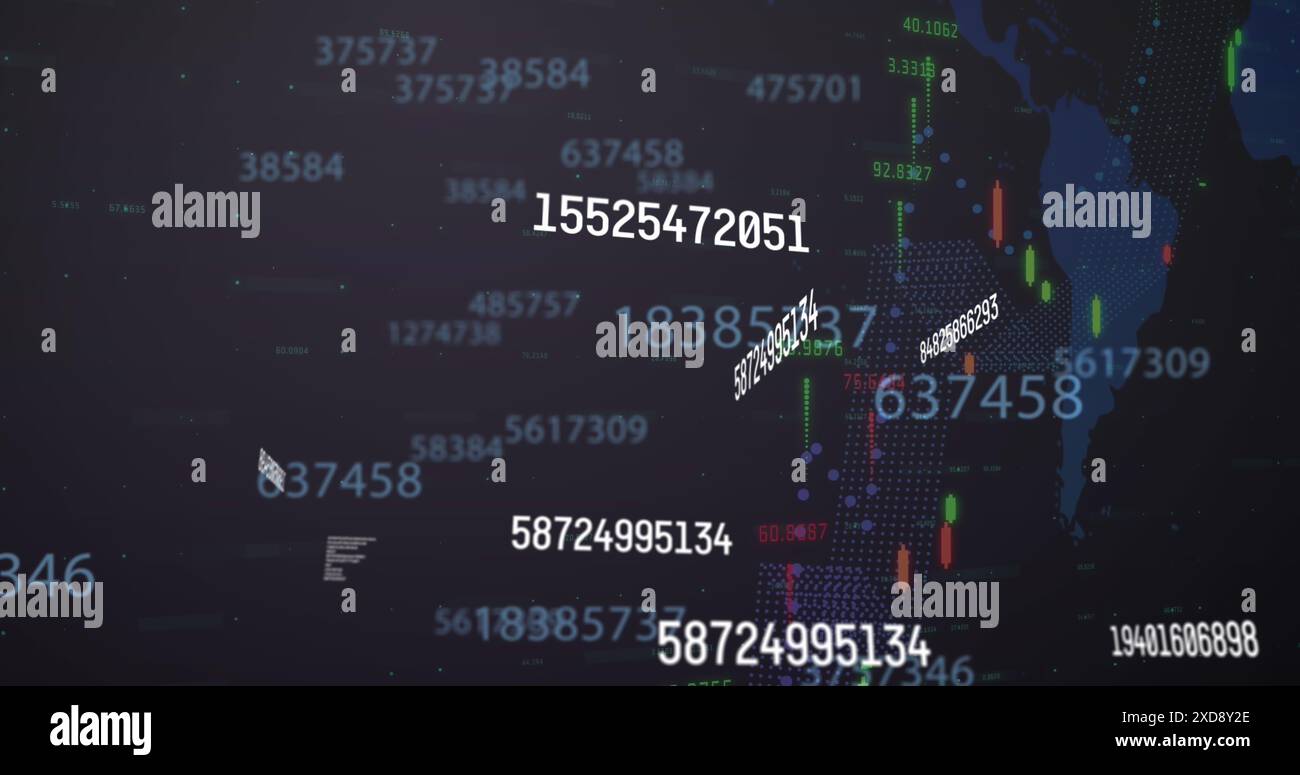 Image of multiple changing numbers and financial data processing against grey background Stock ...