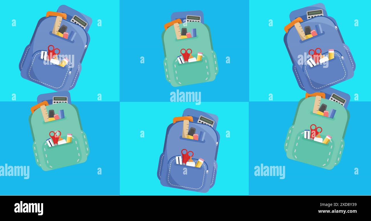 Image of multiple school bag icons against copy space on white ...