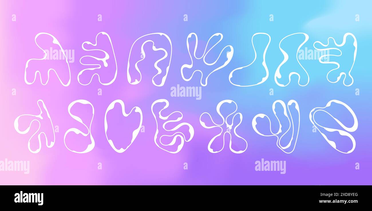 Vector graphic assets set in acid style, retro futuristic background ...