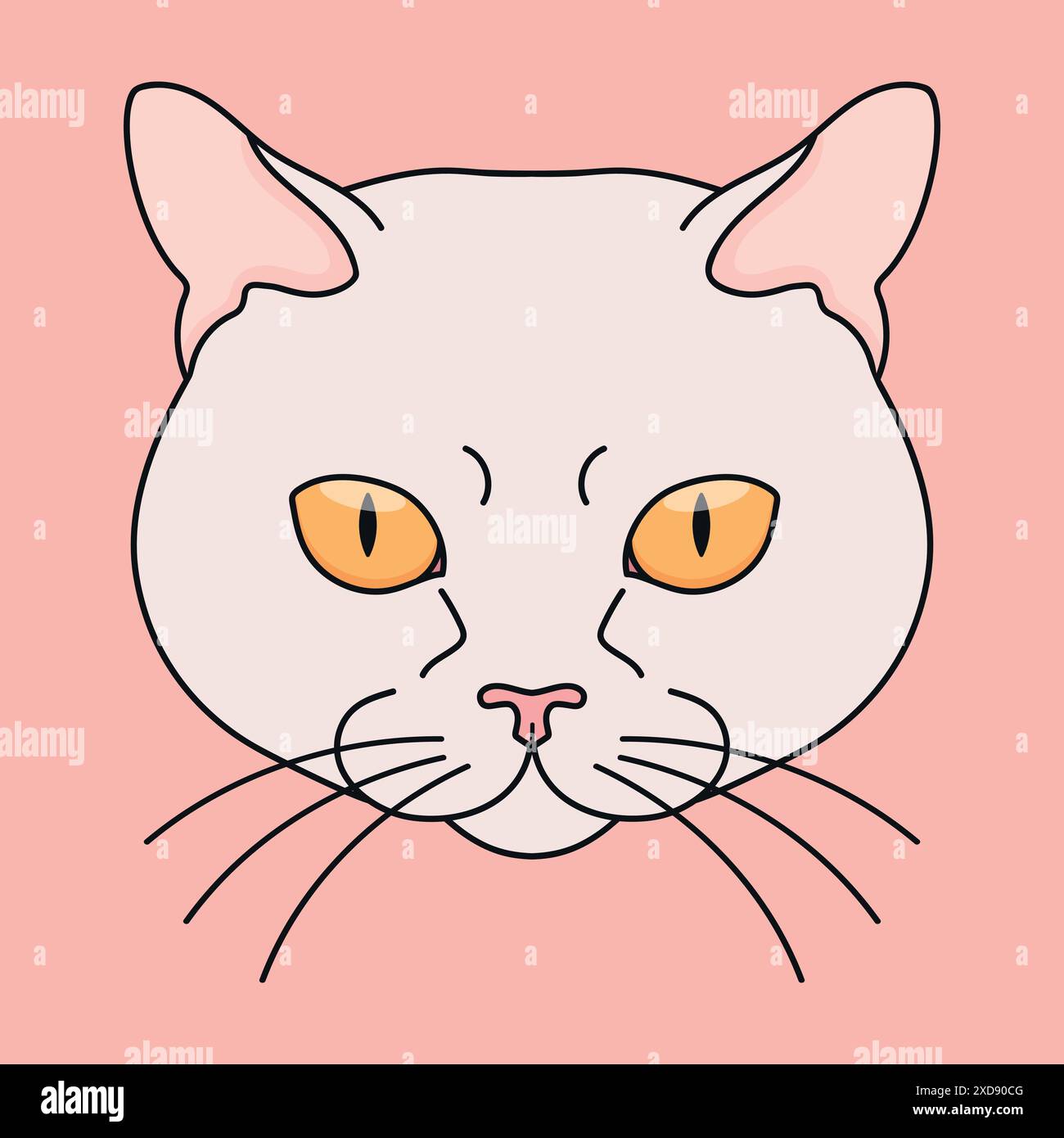 Cat head on pink background. Feline face. Cat with yellow eyes. Vector ...