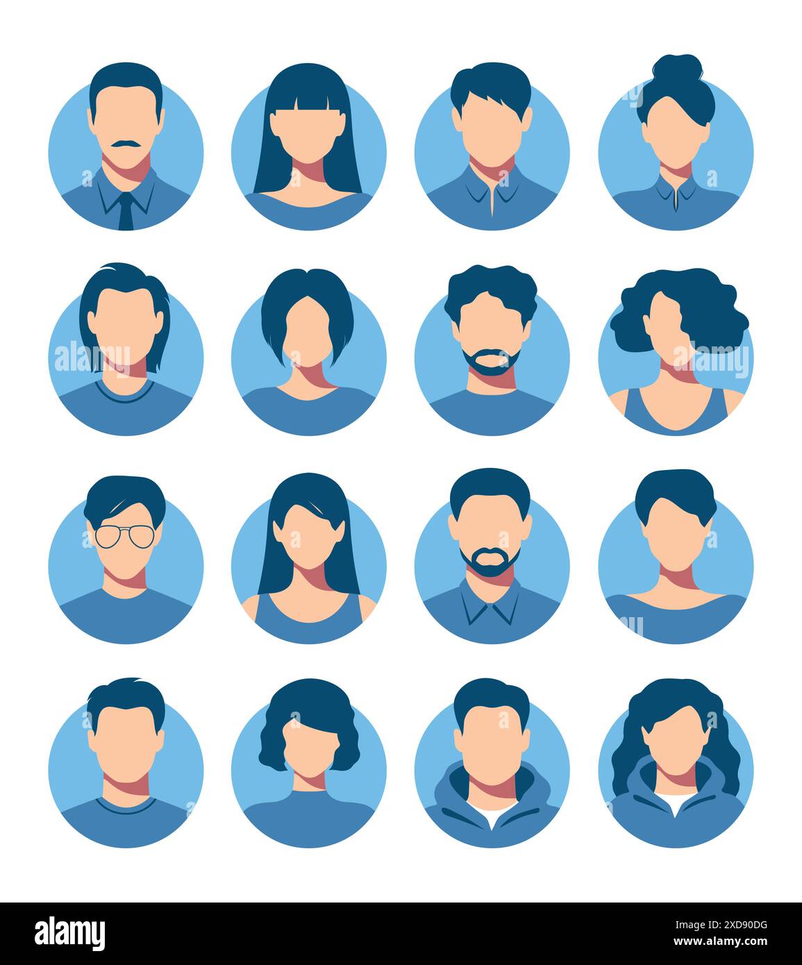 Abstract female and male faceless portraits, avatars or anonymous profiles. Set of colored woman ...