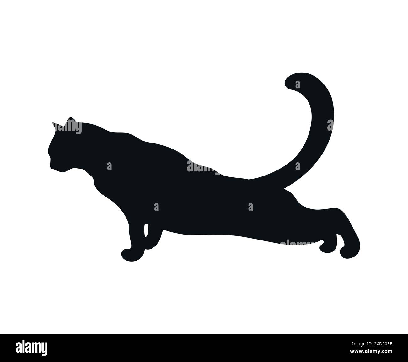 Stretching cat silhouette isolated on white background. Feline shadow ...