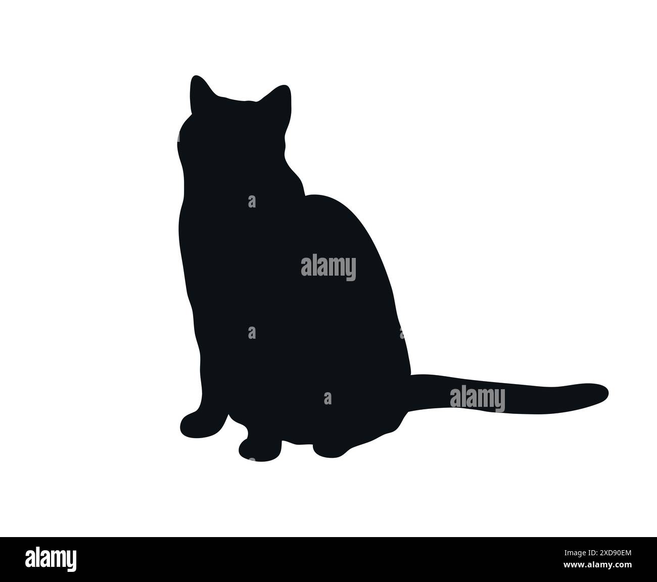 Sitting cat silhouette isolated on white background. Feline shadow ...