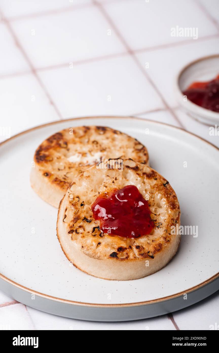 British popular breakfast - toasted crumpets Stock Photo - Alamy
