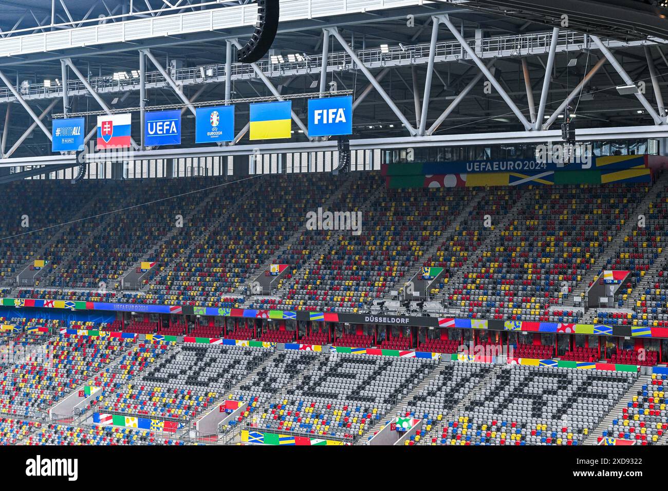 Dusseldorf, Germany. 21st June, 2024. Merkur Spiel-Arena with the flags ...