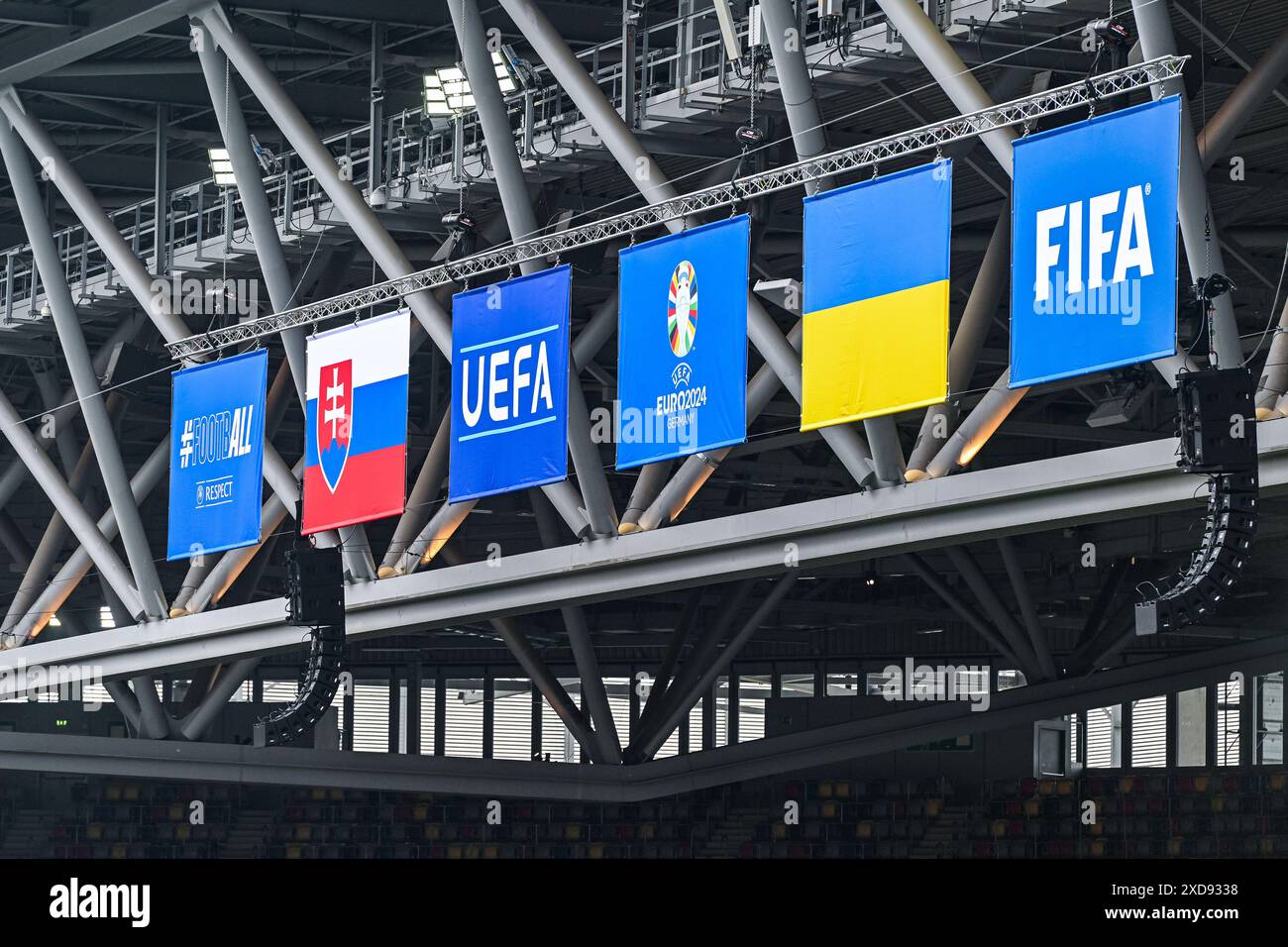 Dusseldorf, Germany. 21st June, 2024. Merkur Spiel-Arena with the flags ...