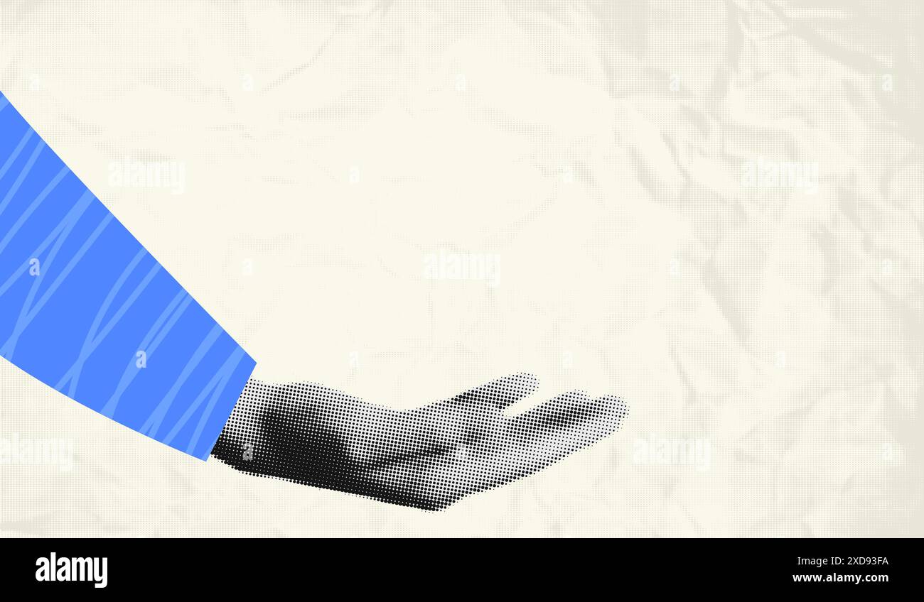 Halftone hand holding something collage vector illustration Stock ...
