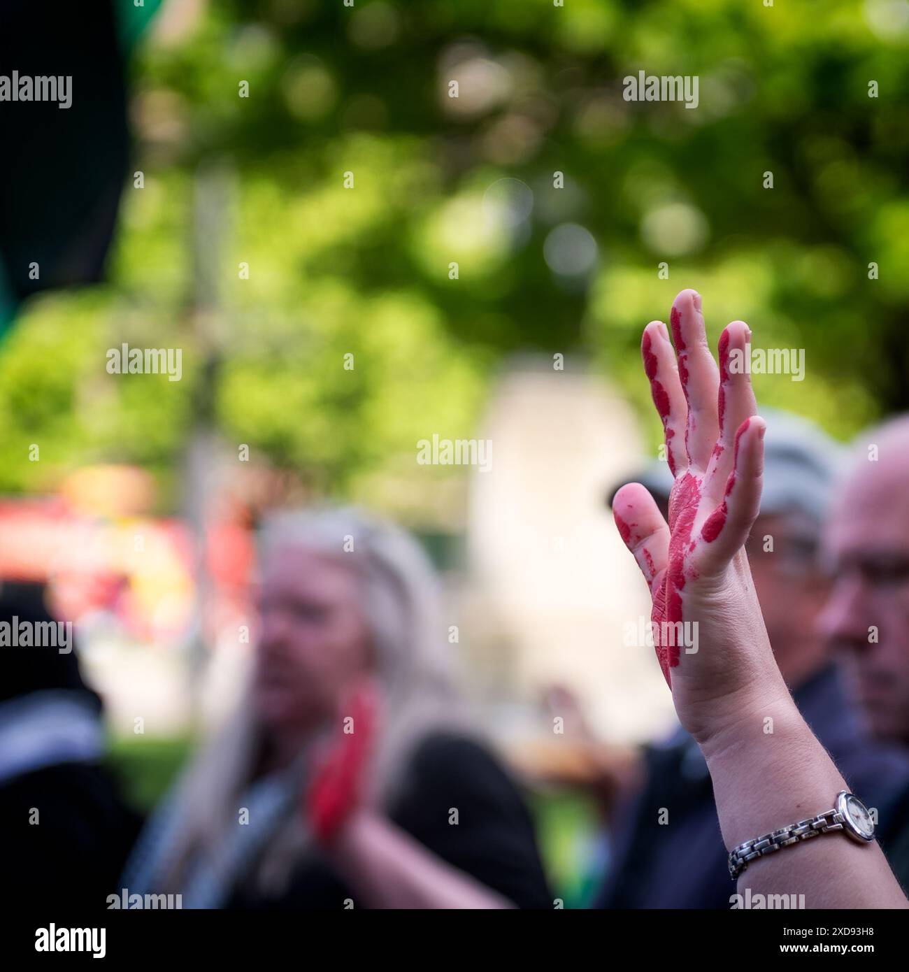 A large crowd of protesters at a pro Palestine march marking 200 days ...
