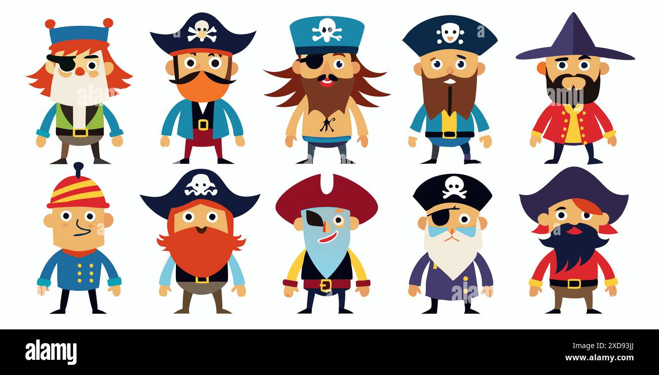 Colorful cartoon pirates isolated on a white background. Concept of ...