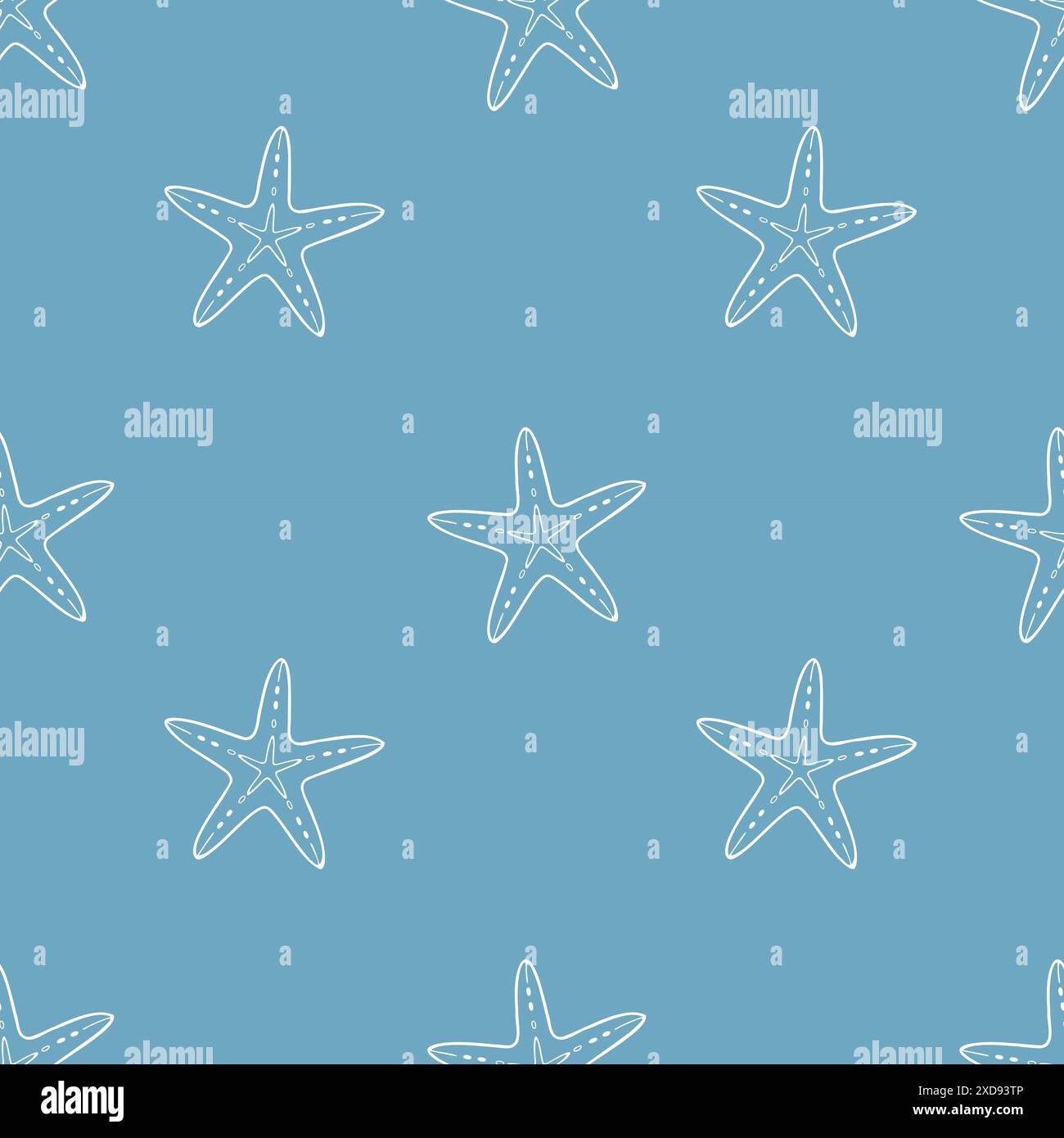 Sea blue pattern with white starfish in doodle style, ocean, bottom ...