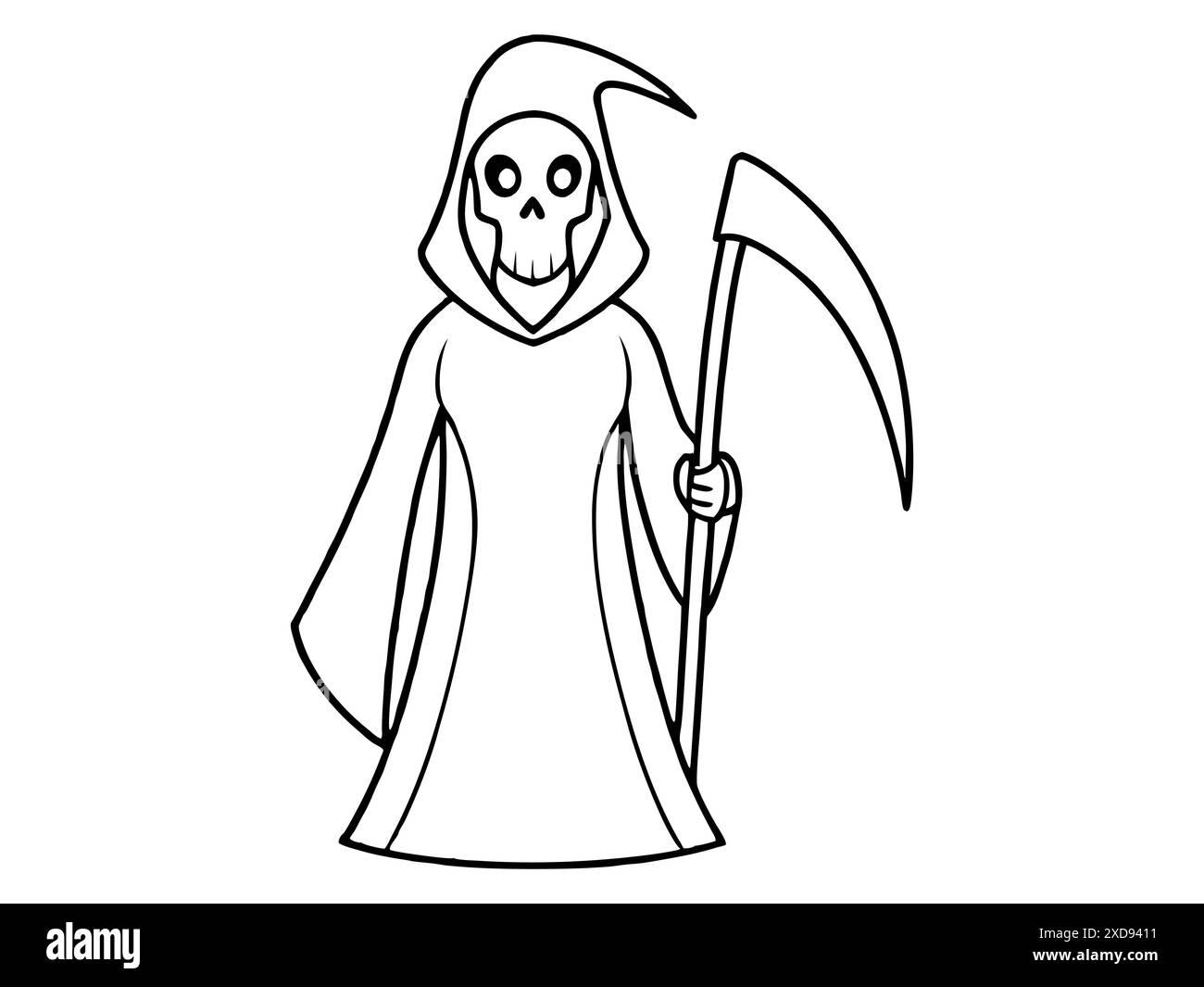 Black outline of the Grim Reaper isolated on a white background ...
