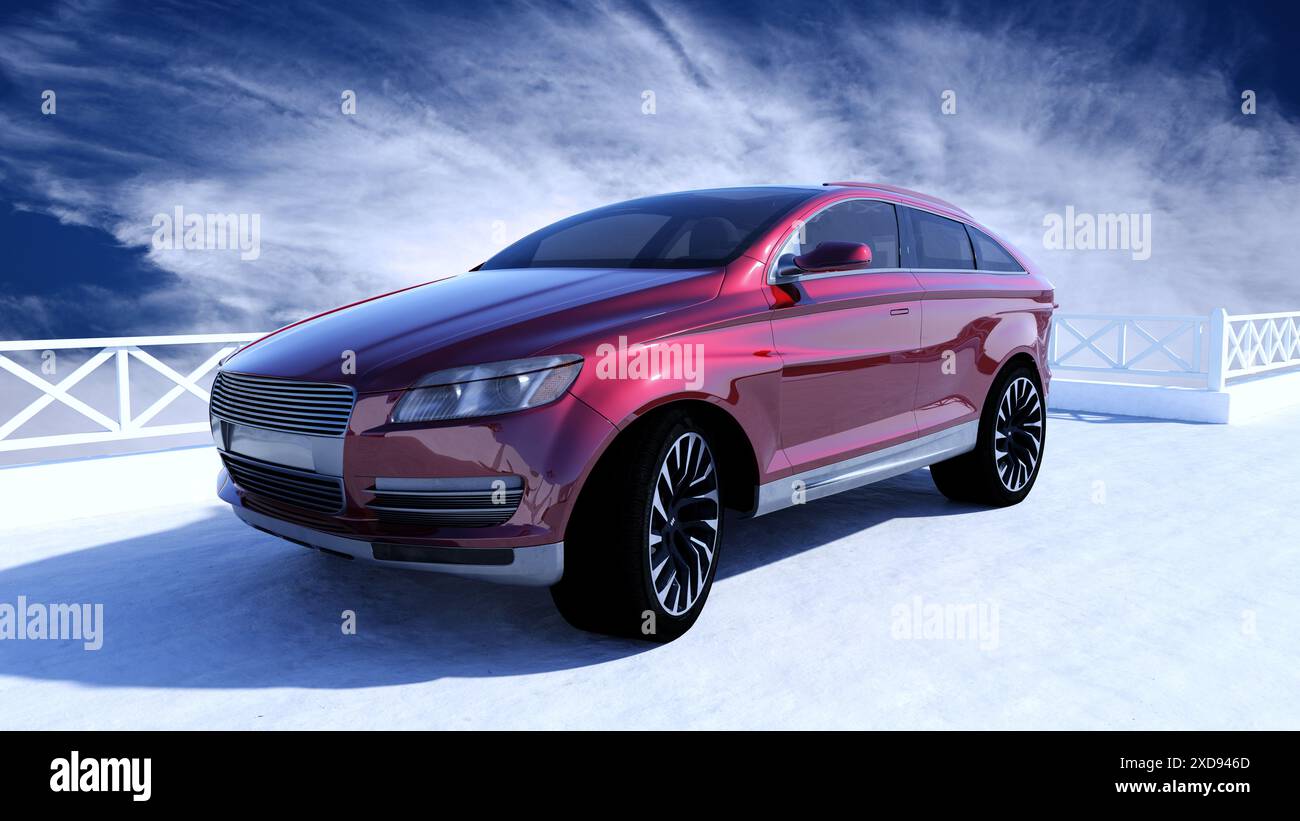 Red SUV under a dynamic blue mediterranien sky Stock Photo - Alamy