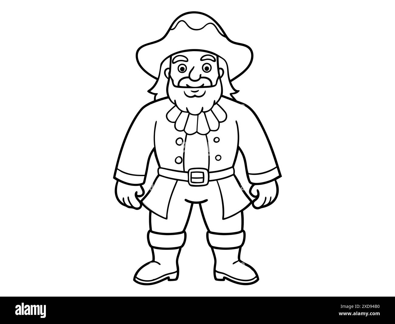Black outline of cartoon pirate standing isolated on a white background ...