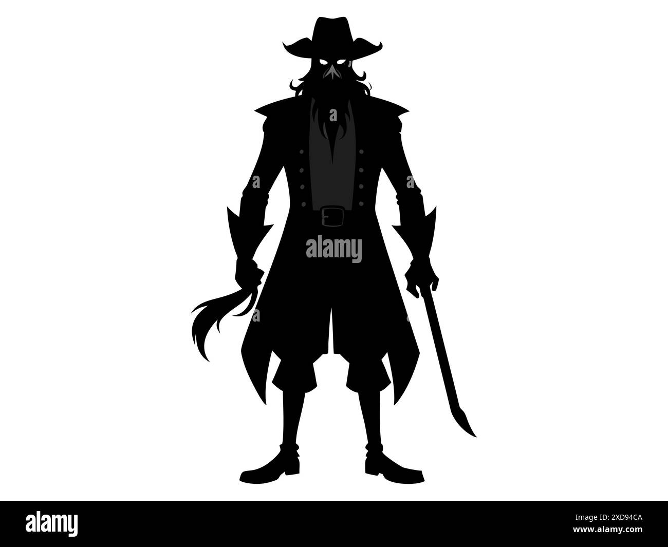 Black silhouette of cartoon pirate standing isolated on white ...
